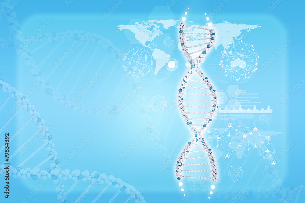 Human DNA. Background with hexagon, world map and information Stock ...