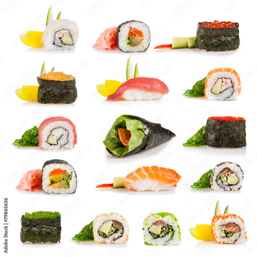 Sushi pieces collection isolated on white Stock Photo | Adobe Stock