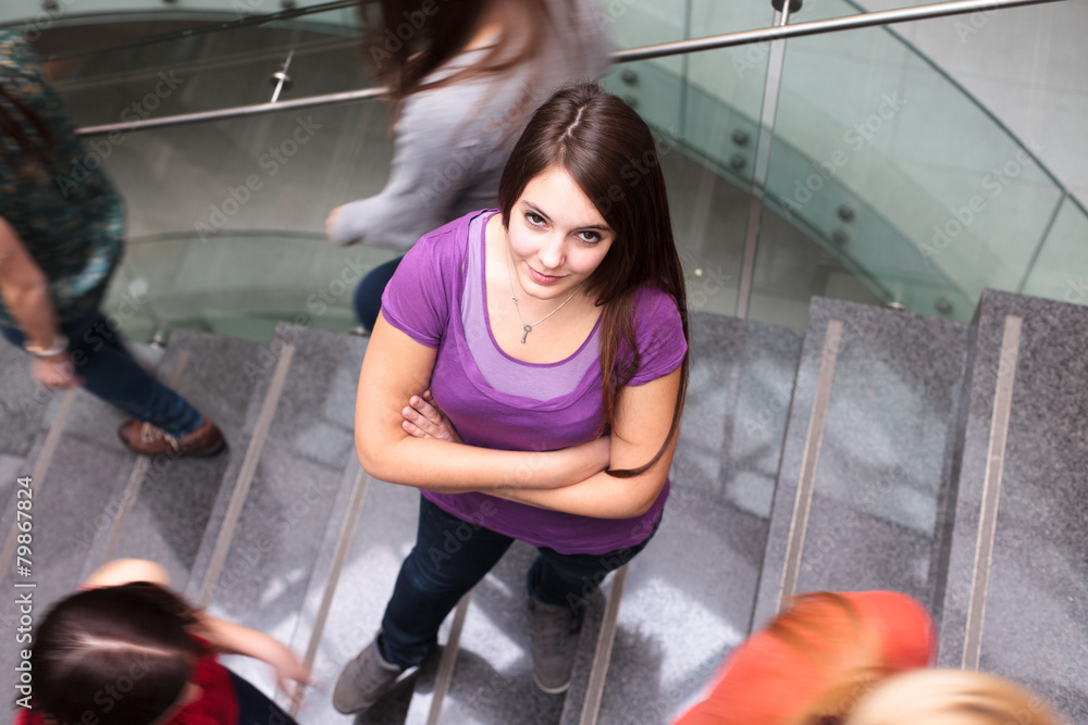 At the university/college - Students rushing up and down a busy Stock ...