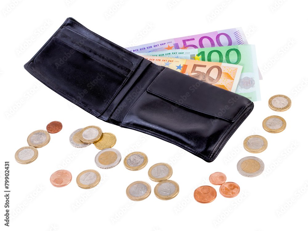 Geldbeutel vor weißem Hintergrund Stock-Foto | Adobe Stock
