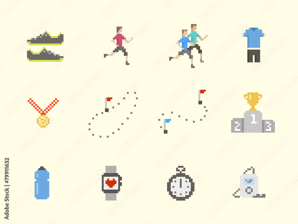 Running Icon Set In Pixel Art Style Stock Vector | Adobe Stock