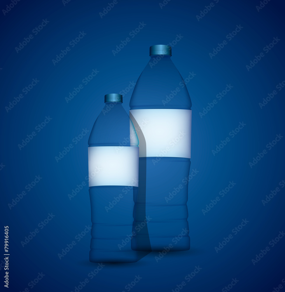 Bottles of water with generic labels isolated on blue background Stock ...