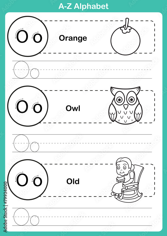 Alphabet a-z exercise with cartoon vocabulary for coloring book Stock ...