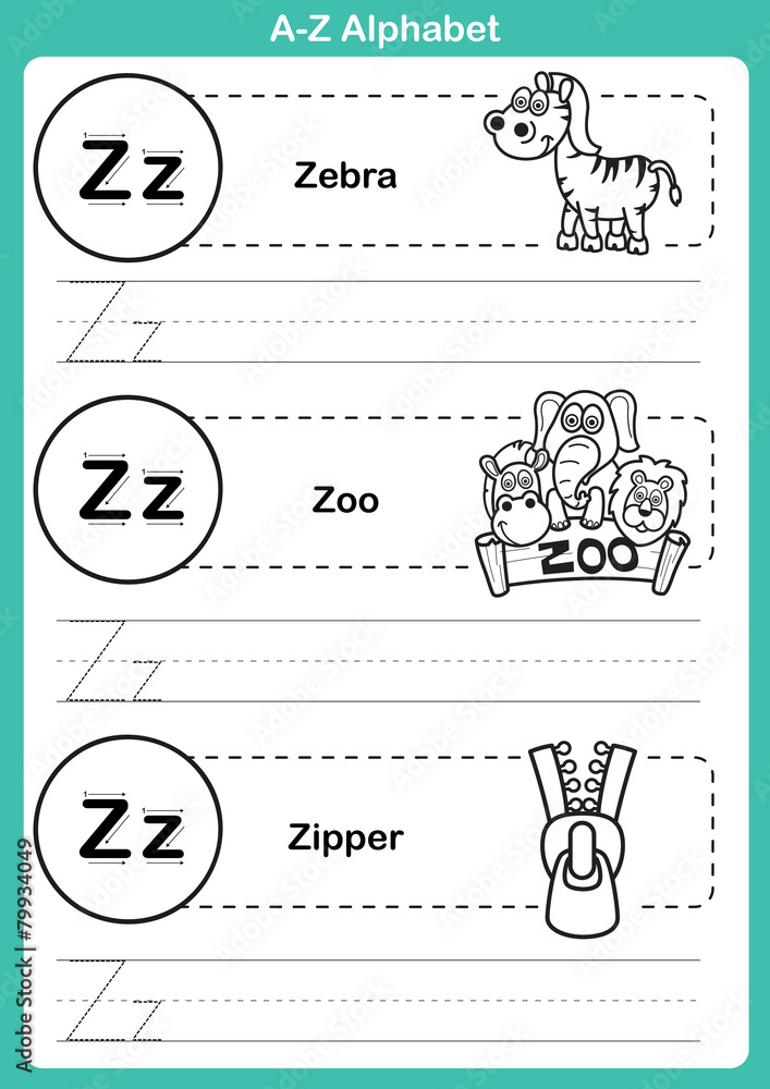 Alphabet a-z exercise with cartoon vocabulary for coloring book Stock ...