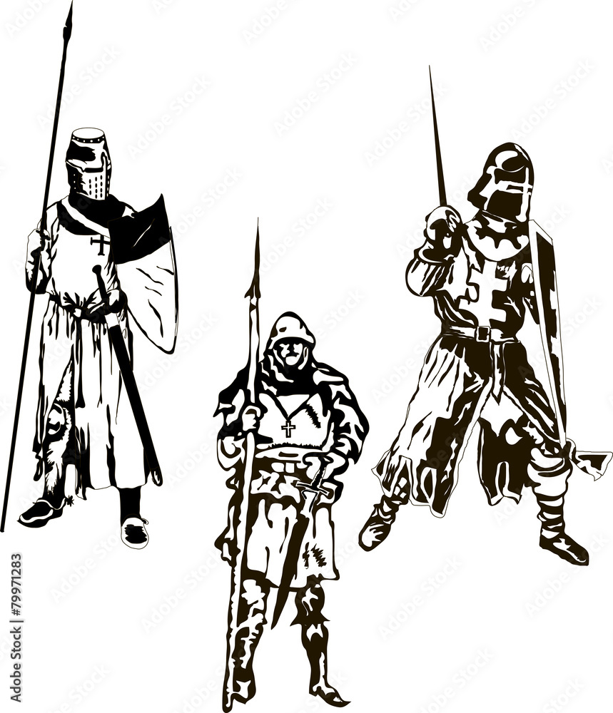 Three Medieval Knights Vector Stock Vector | Adobe Stock