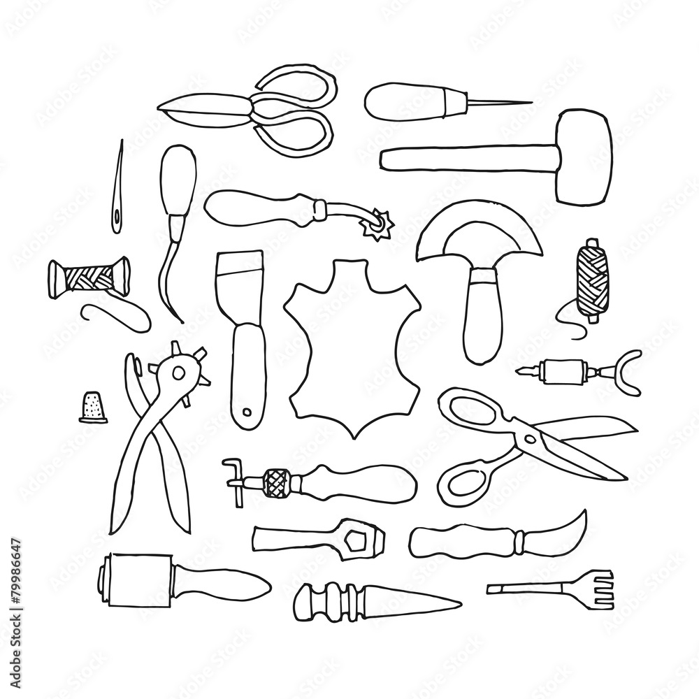 Hand drawn Leather working tools vector illustration Stock Vector ...
