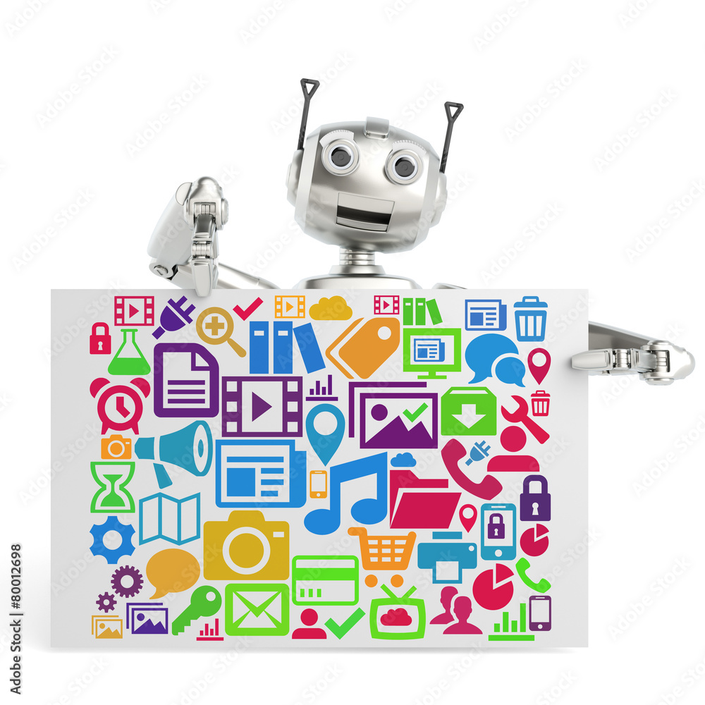 Roboter zeigt viele Social Media Icons Stock Illustration | Adobe Stock