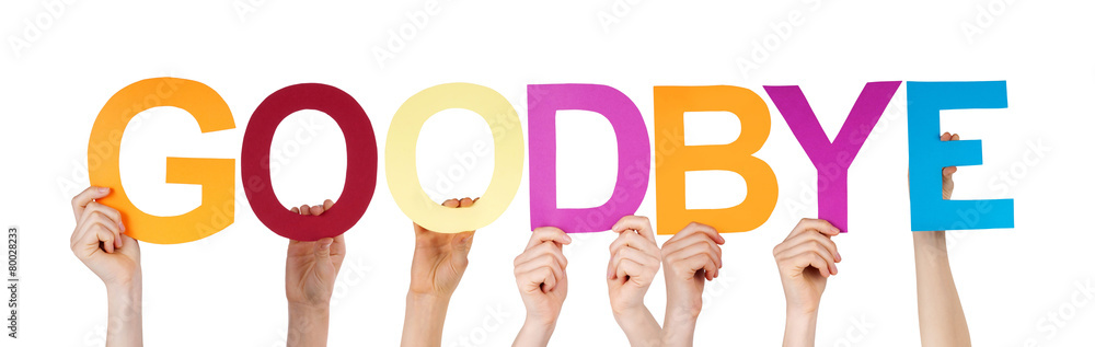Many People Hands Holding Colorful Straight Word Goodbye Stock Photo ...