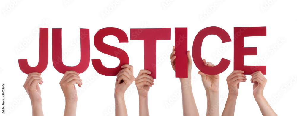 Many People Hands Holding Red Straight Word Justice Stock Photo | Adobe ...