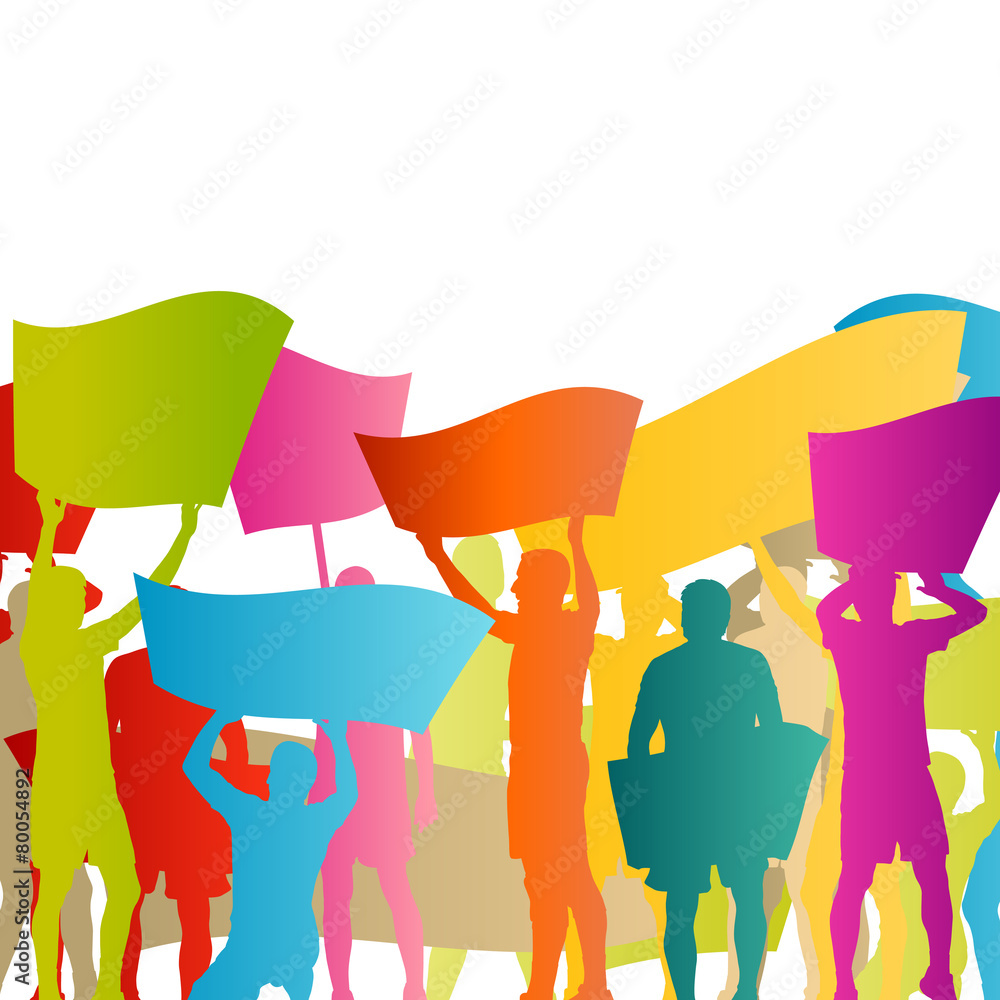 Protesters angry people crowd with posters and flags in abstract Stock ...