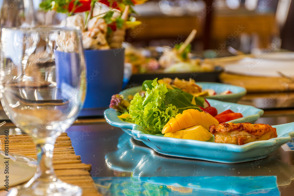 table setup in outdoor cafe, small restaurant in a hotel, summer Stock ...