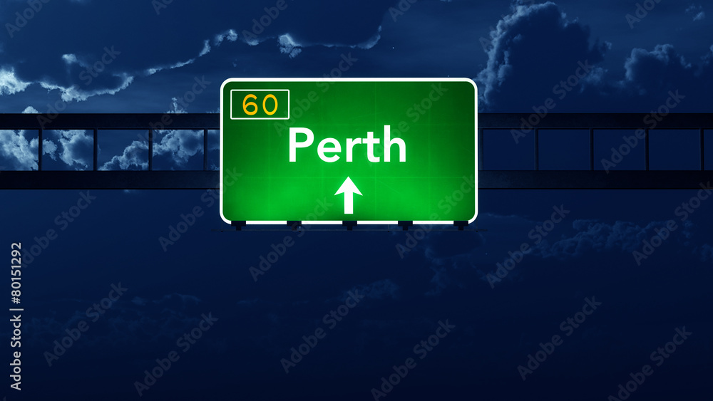 Perth Australia Highway Road Sign at Night Stock Illustration | Adobe Stock