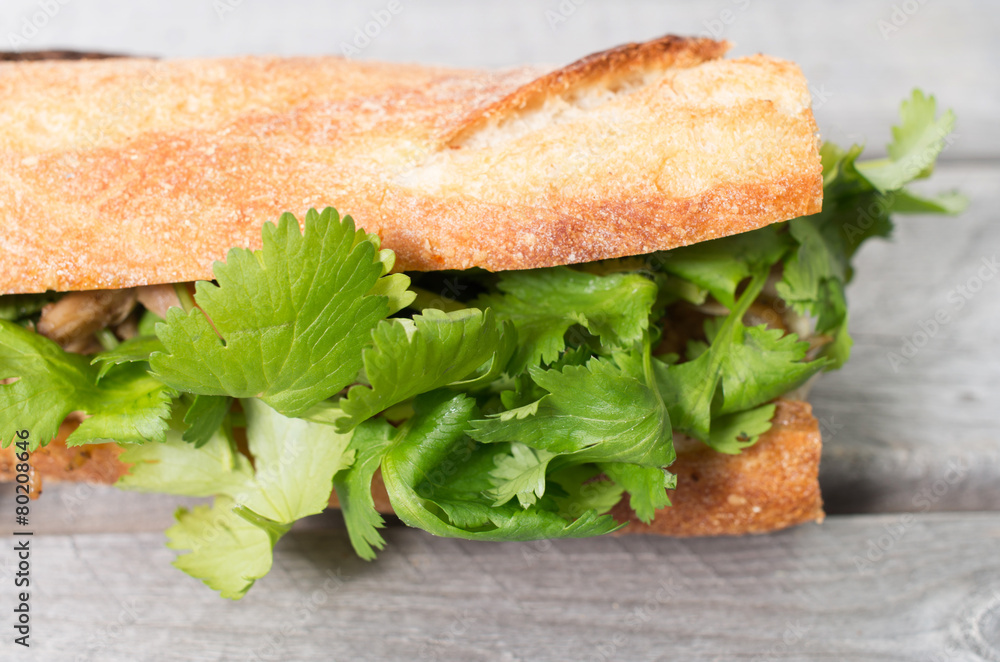 Poster Banh Mi, Vietnamese sandwich filled with shredded chicken and co ...