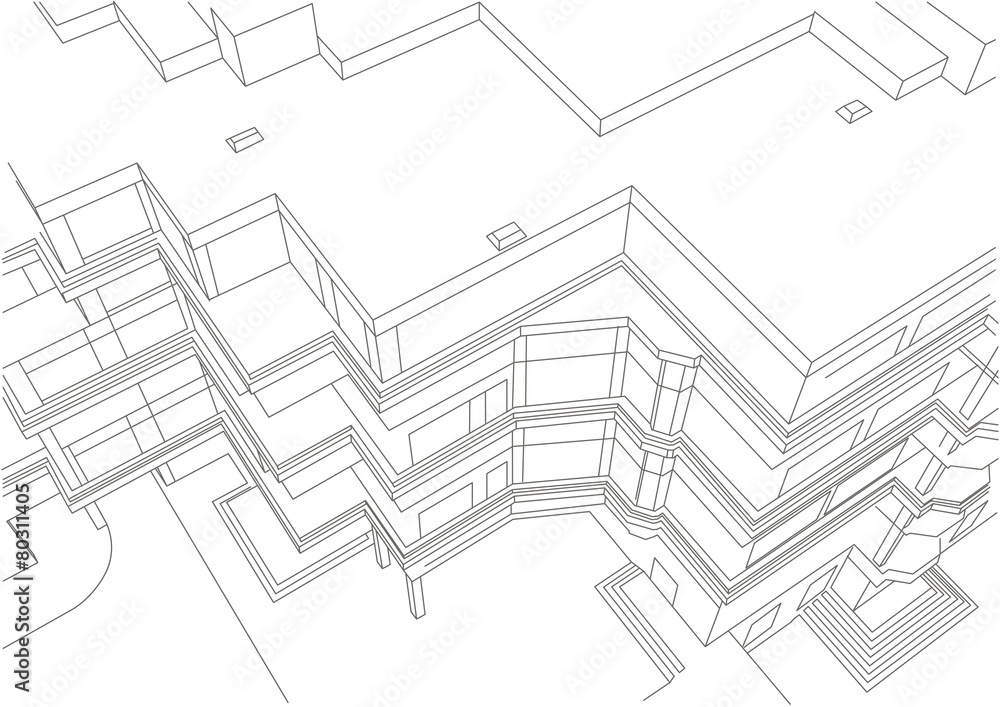 architectural linear sketch of building Stock Vector | Adobe Stock