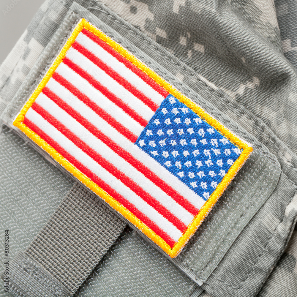 US flag shoulder patch on solder's uniform - studio shot Stock Photo ...