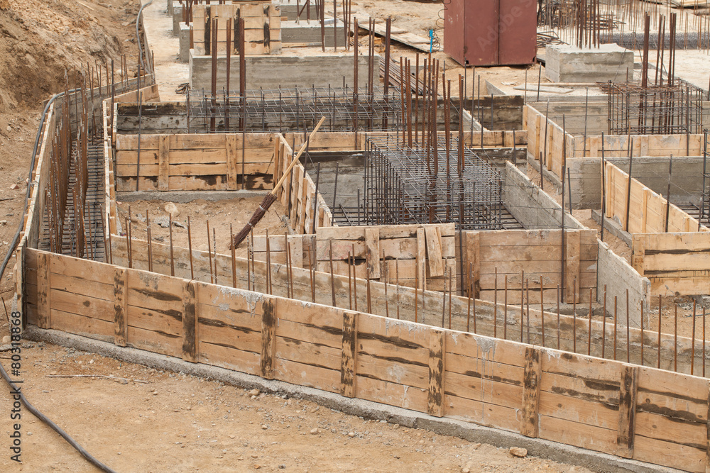 formwork foundation at the construction site of the building Stock ...