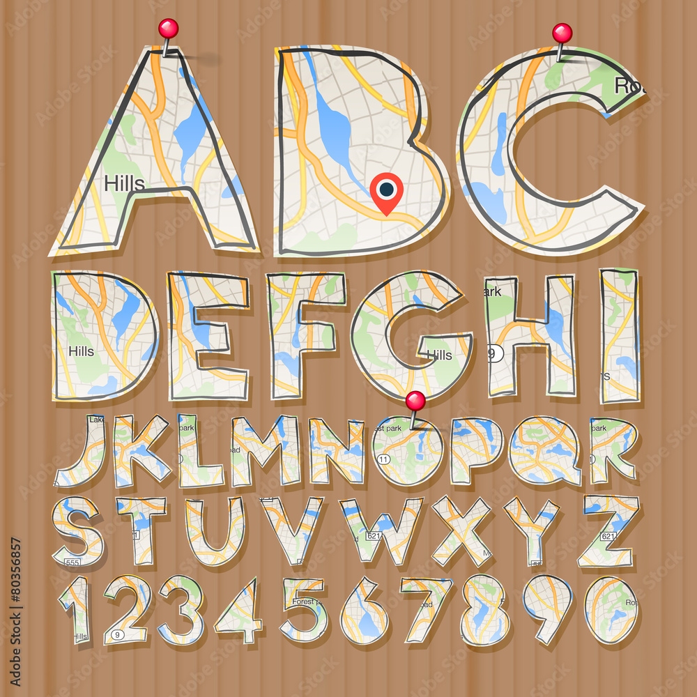 Alphabet and numbers, paper craft design, cut out by scissors Stock ...