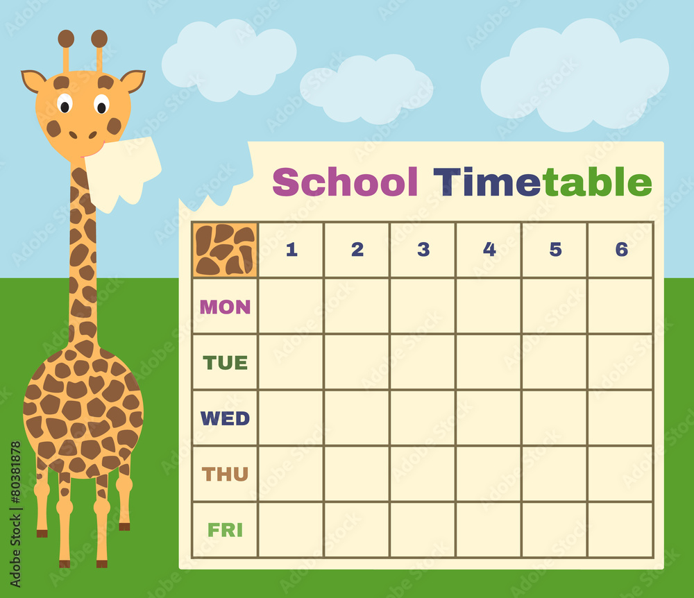 vector school timetable with giraffe Stock Vector | Adobe Stock