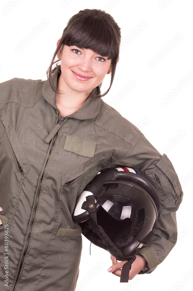 beautiful young female pilot holding helmet Stock Photo | Adobe Stock