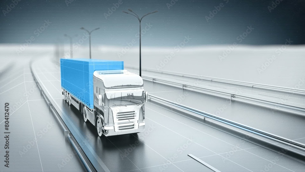 Blue cargo truck on a highway front view looping animation Stock Video ...