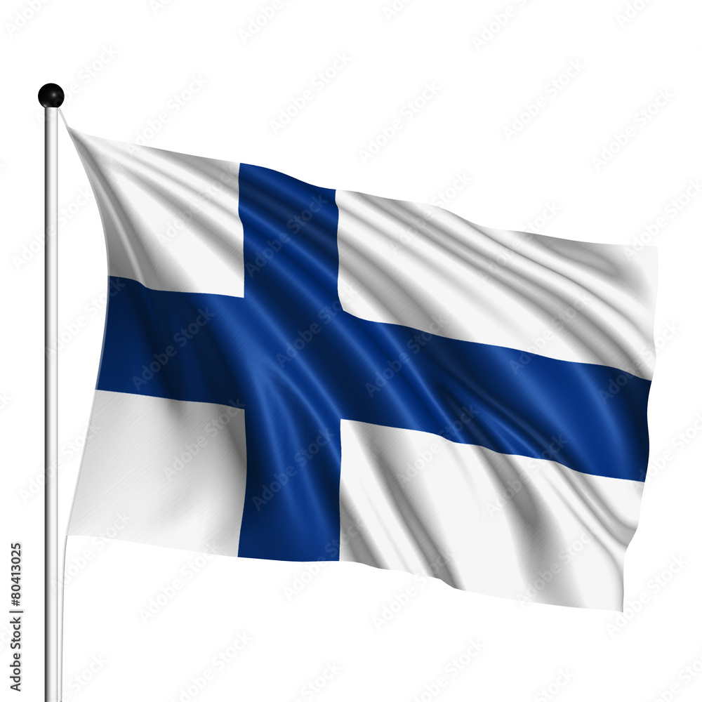 Finland flag with fabric structure on white background Stock ...