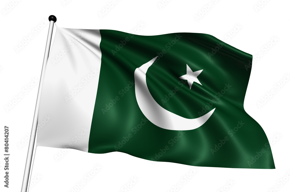 Pakistan flag with fabric structure on white background Stock ...