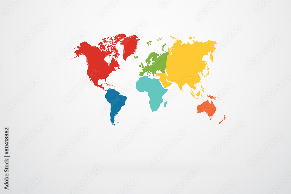 World Map Vector With Continent Border In Retro Color Palette Stock ...