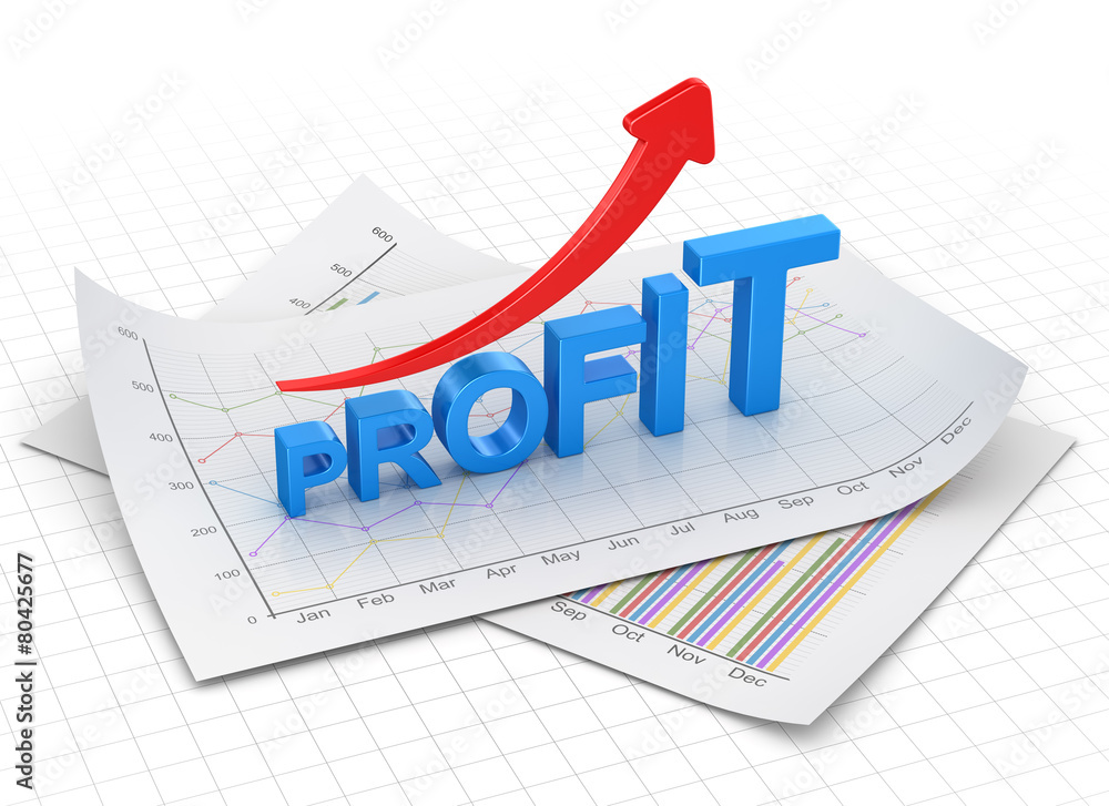 Profit text chart and arrow moving up on paper Stock Illustration ...