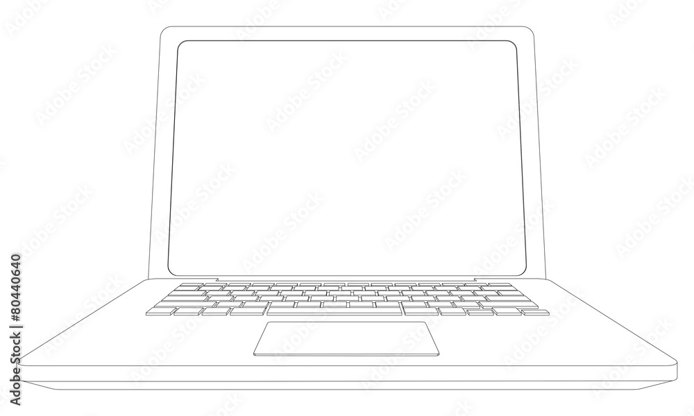 Wire-frame open laptop. Front view. Vector illustration Stock Vector ...
