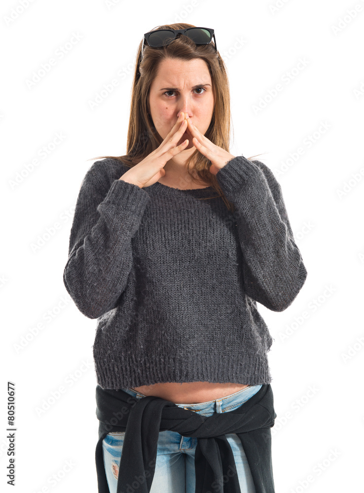 Girl thinking over white background Stock Photo | Adobe Stock