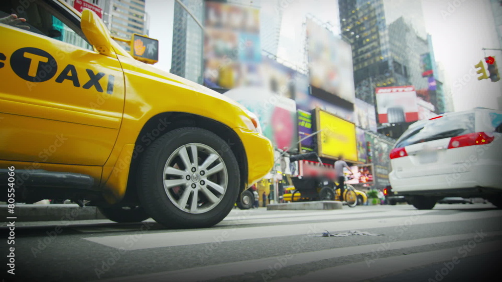 Yellow taxi waiting in traffic in New York City Stock Video | Adobe Stock