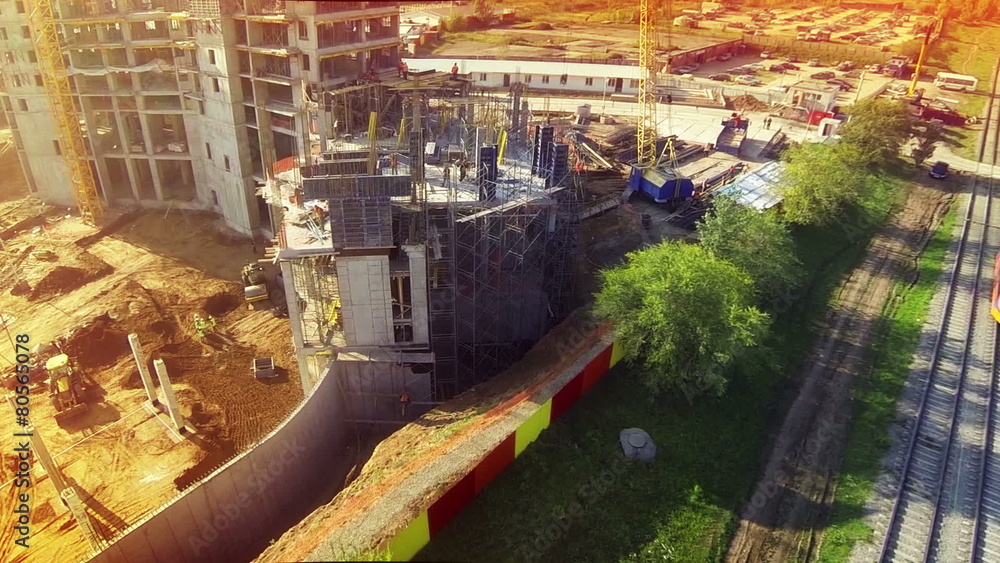 Aerial fly over under construction new modern building Stock Video ...