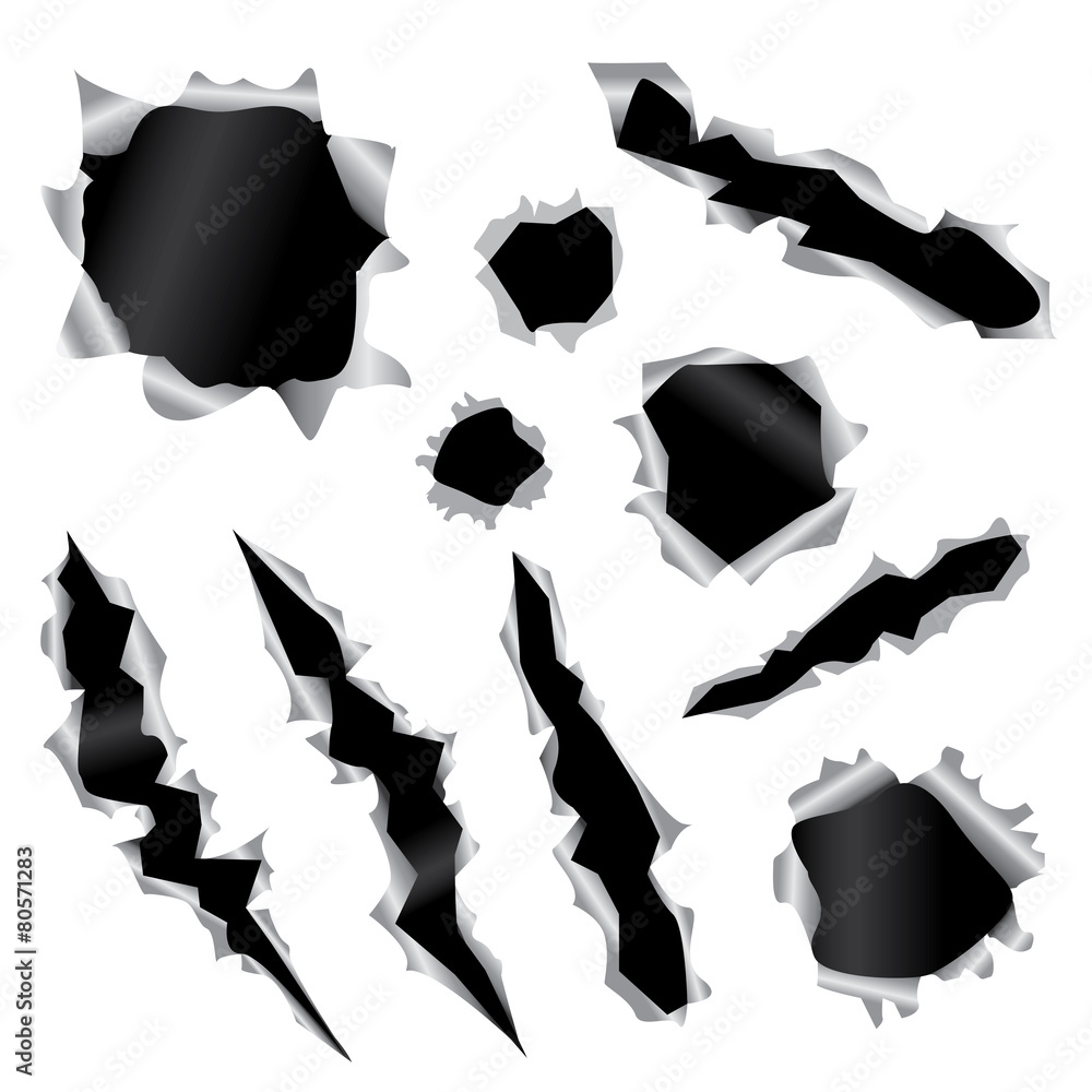 Set scratches, marks of bullets isolated on white background Stock ...