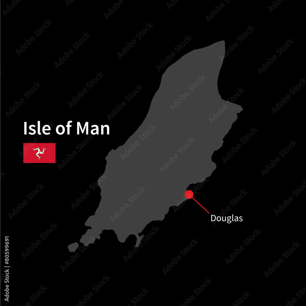 Detailed map of Isle of Man and capital city Douglas with flag Stock ...