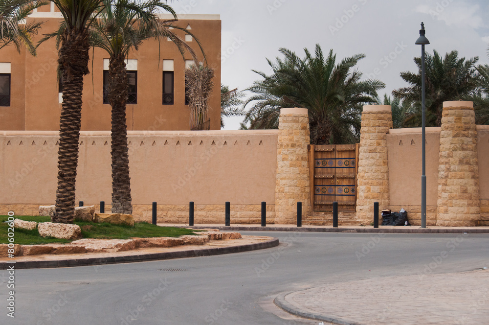 Big entrance palissade and fortification in Riyadh, Saudi Arabia Stock ...