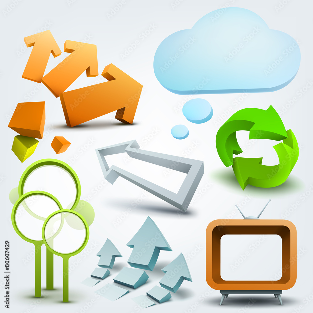 Vector illustration of 3d shapes and arrows Stock Vector | Adobe Stock