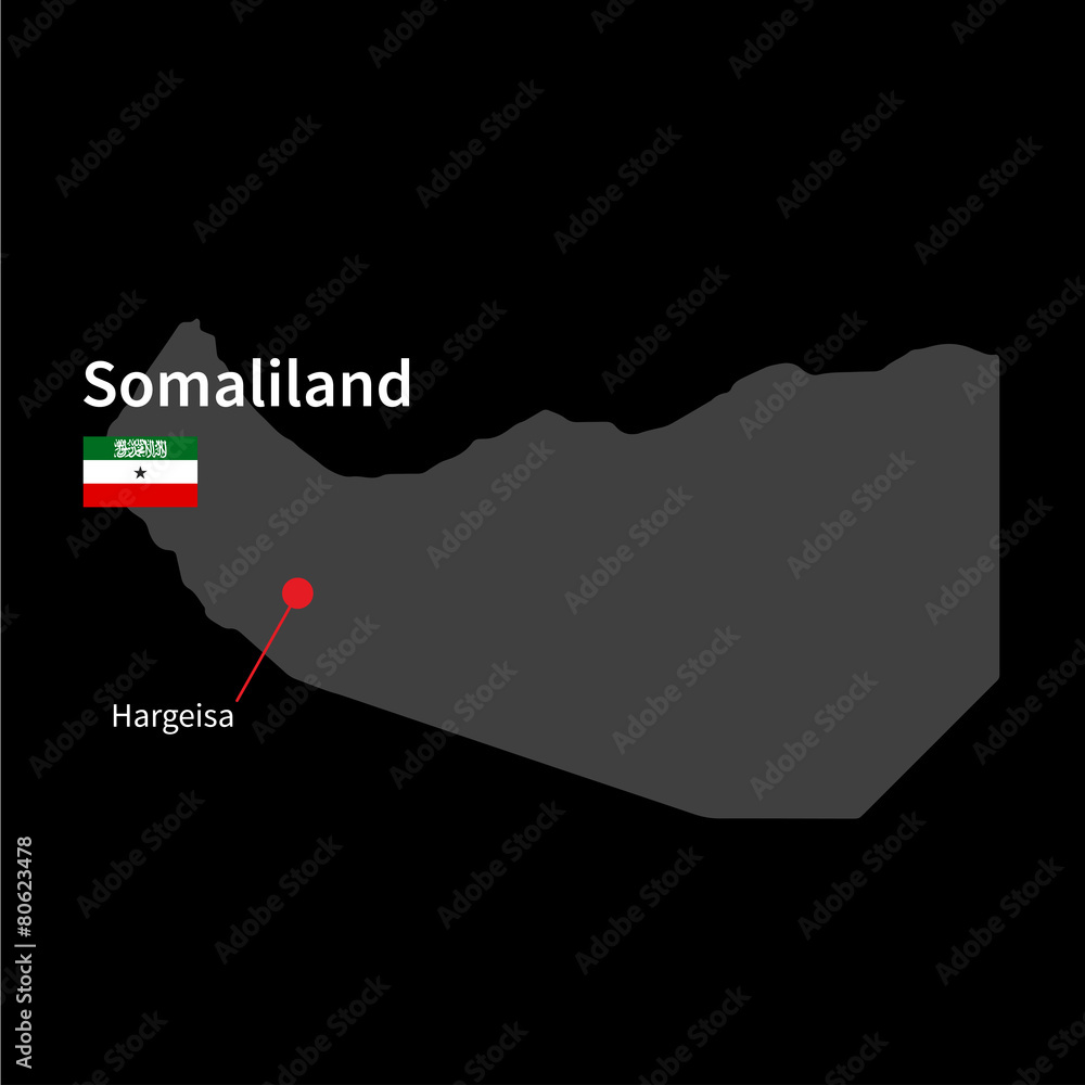 Detailed map of Somaliland and capital city Hargeisa with flag Stock ...
