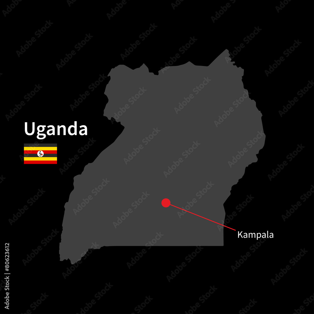 Detailed map of Uganda and capital city Kampala with flag on Stock ...