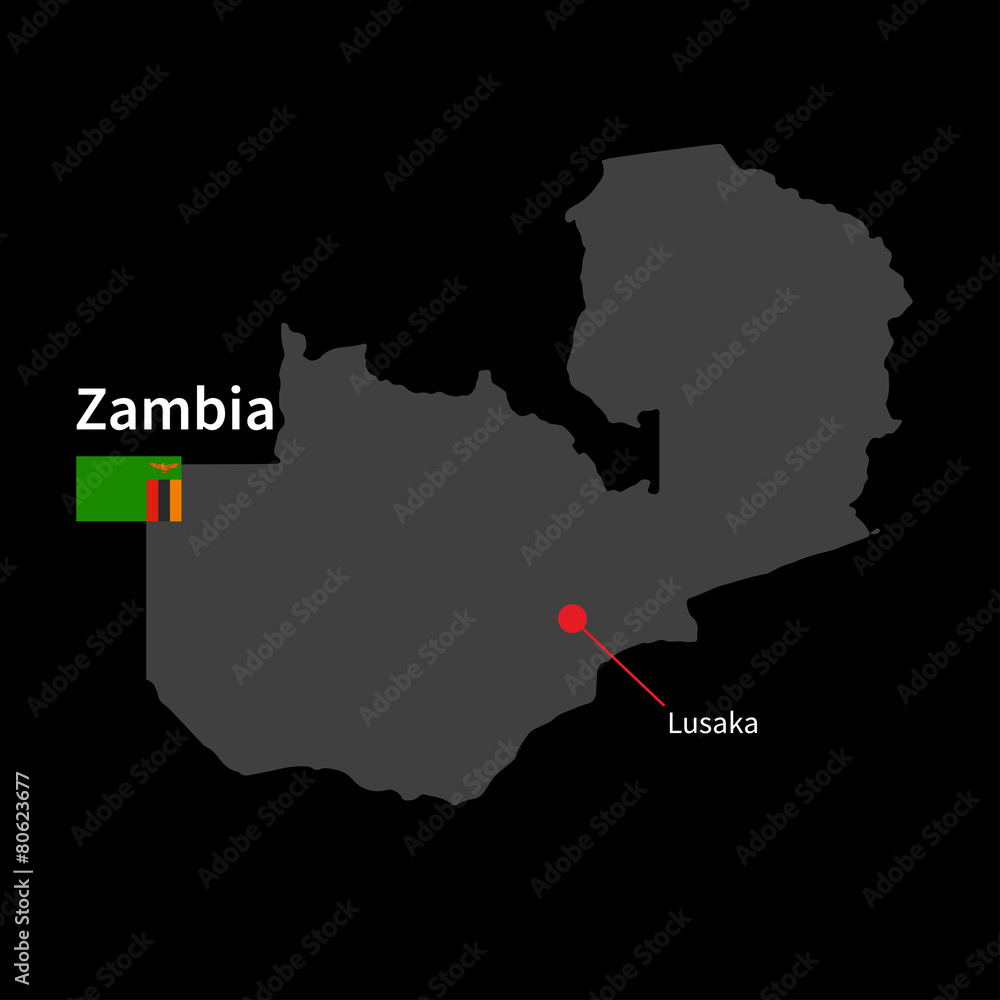 Detailed map of Zambia and capital city Lusaka with flag on 素材庫向量圖 ...