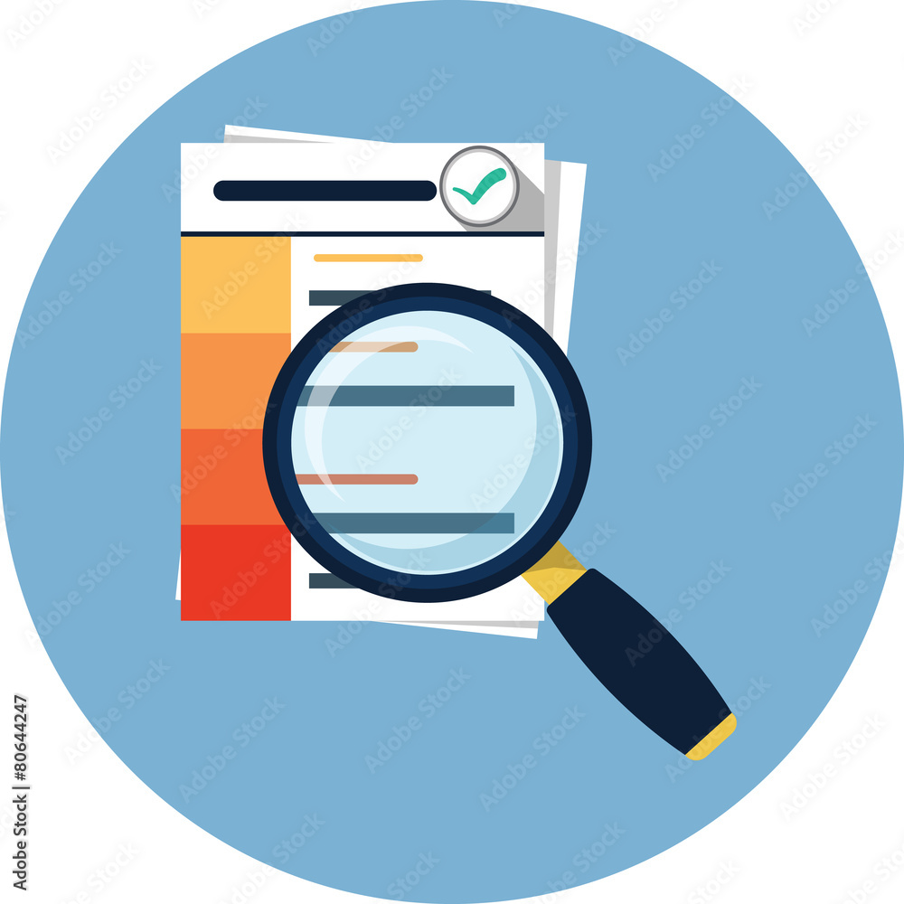 Document with Magnifying Glass Flat icon Stock Vector | Adobe Stock