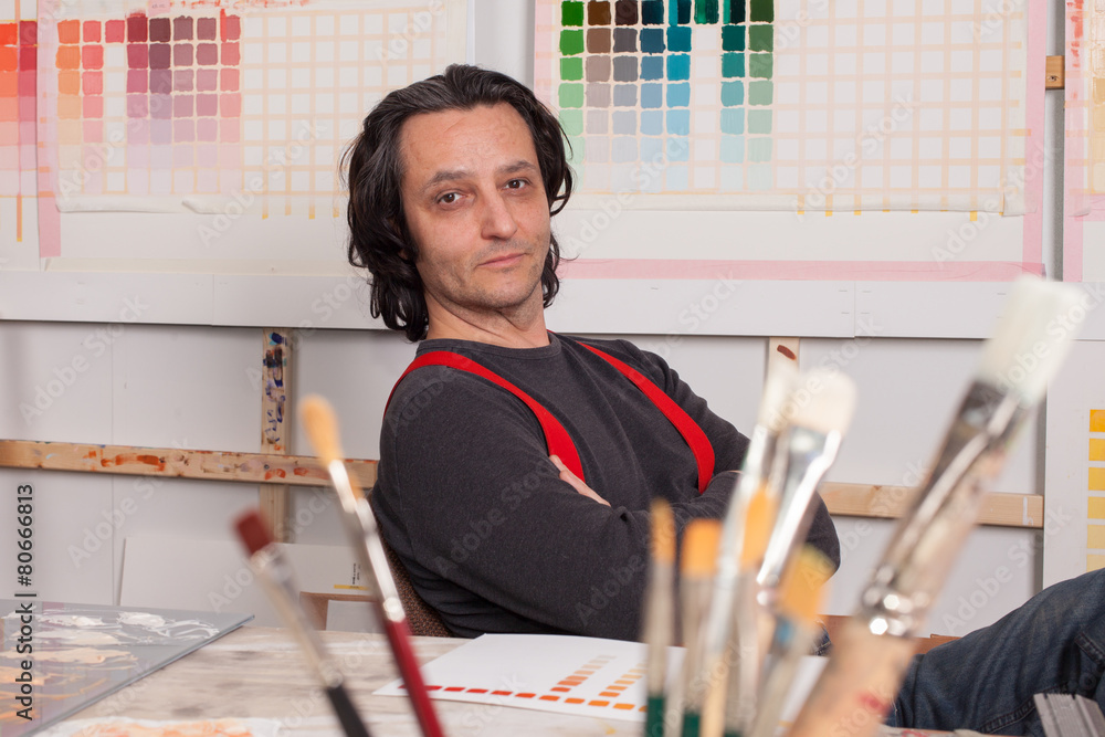 Artist process of painting a picture - thinking Stock Photo | Adobe Stock