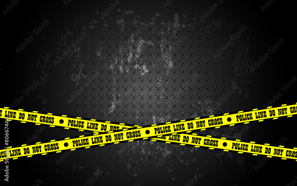 crime scene and police line on steel grunge texture background Stock ...