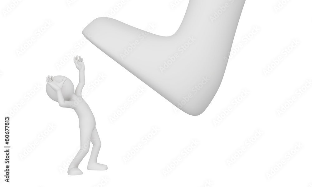 3d small man getting step by giant foot Stock Illustration | Adobe Stock