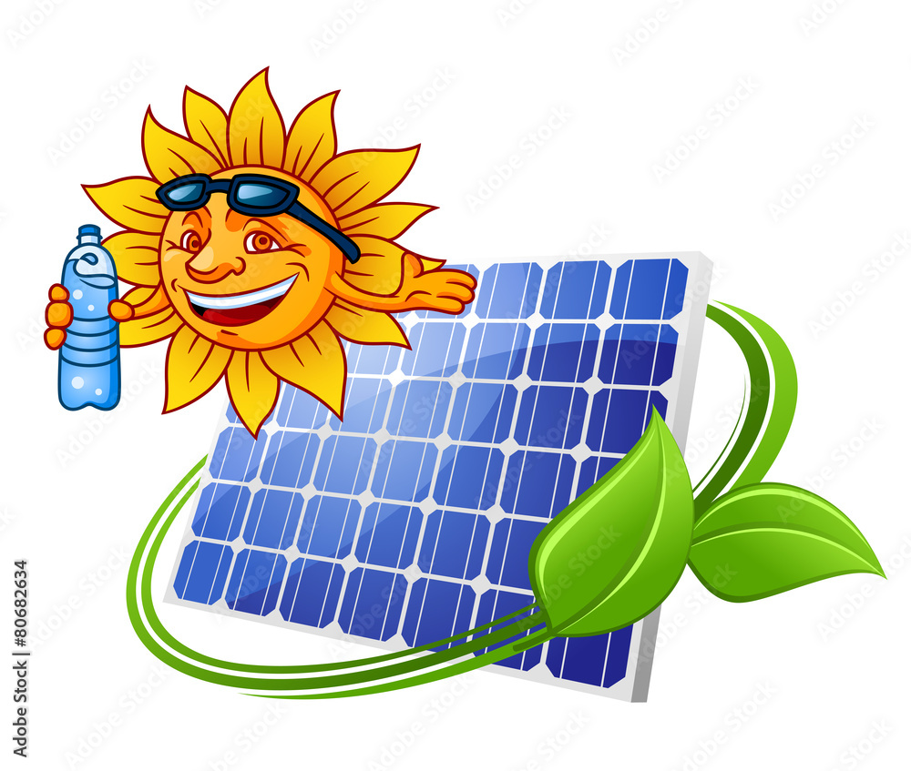 Solar panel with sun in cartoon style Stock Vector | Adobe Stock