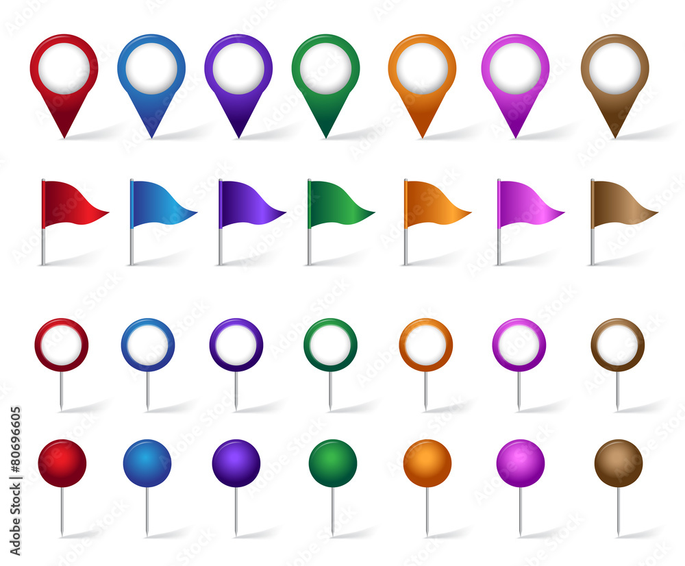 Colorful Set of Location, Travel and Destination Pin Icons Stock Vector ...
