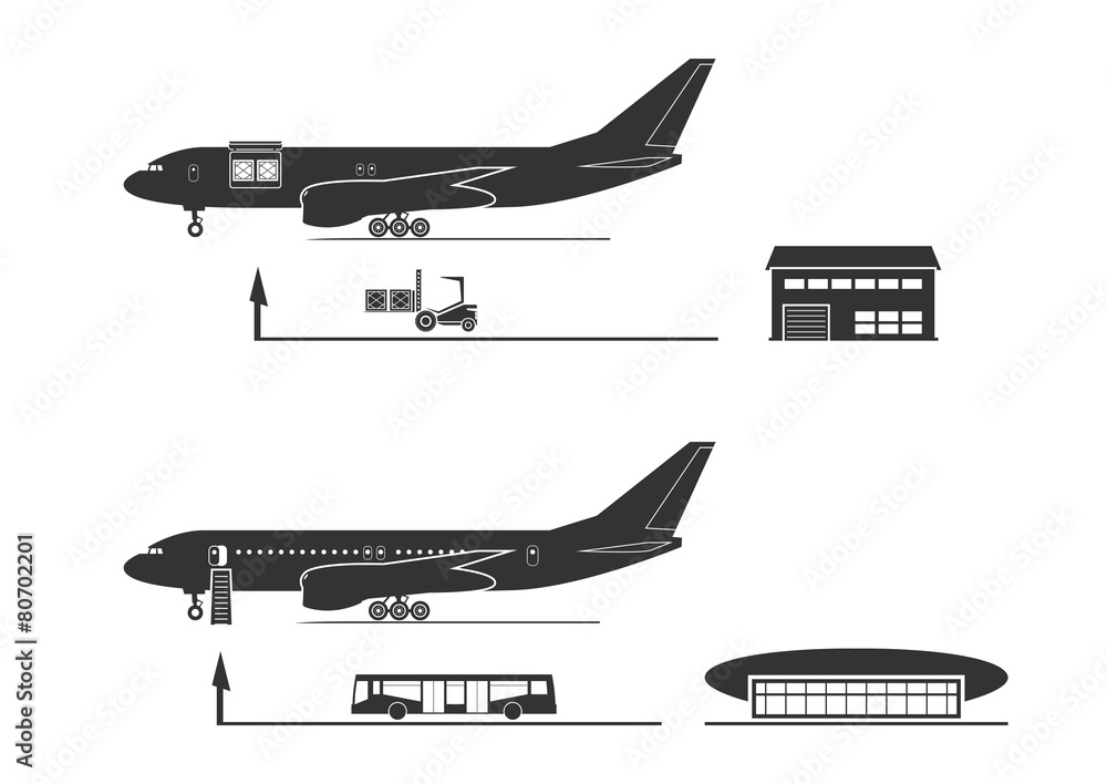 The process of loading and unloading of the aircraft Stock Vector ...