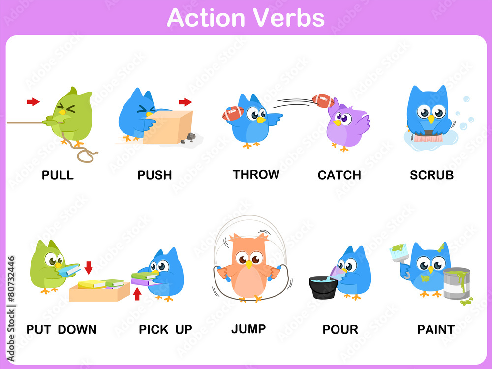 Action Verbs Picture Dictionary (Activity) for kids Stock Vector ...