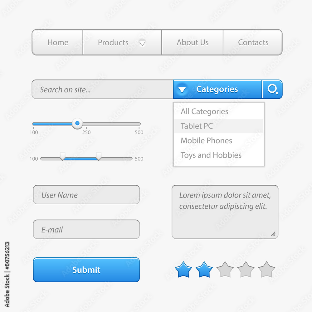 Blue Light User Interface Controls Векторне зображення Stock | Adobe Stock