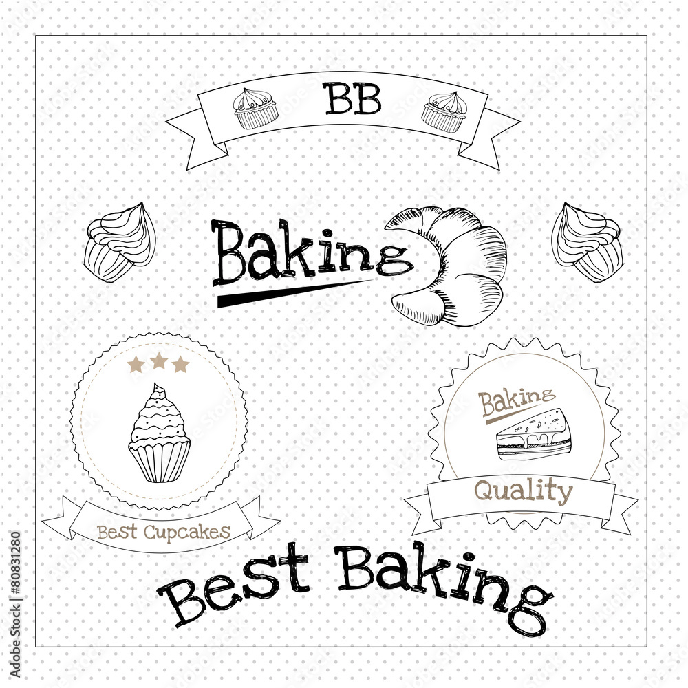 Baked pastry cakes and traditional brean food labels with frames Stock ...