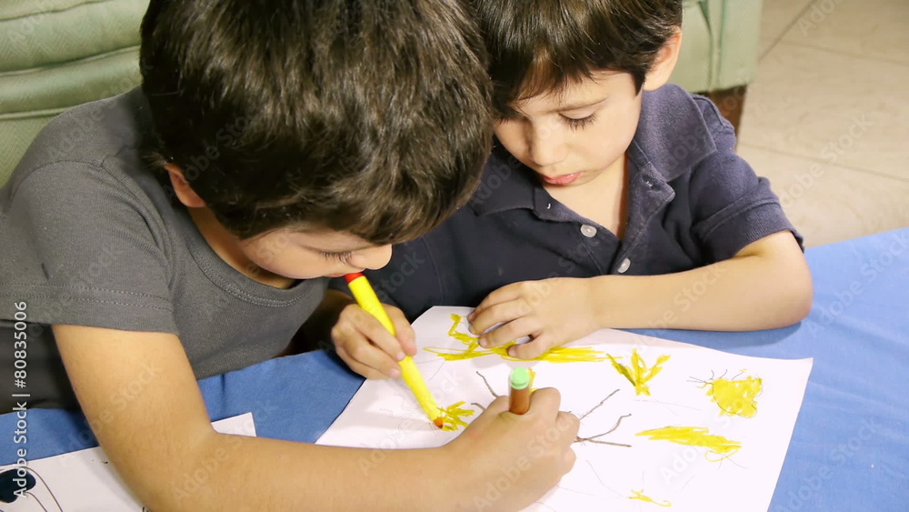 Boys Coloring Same Drawing Stock Video | Adobe Stock